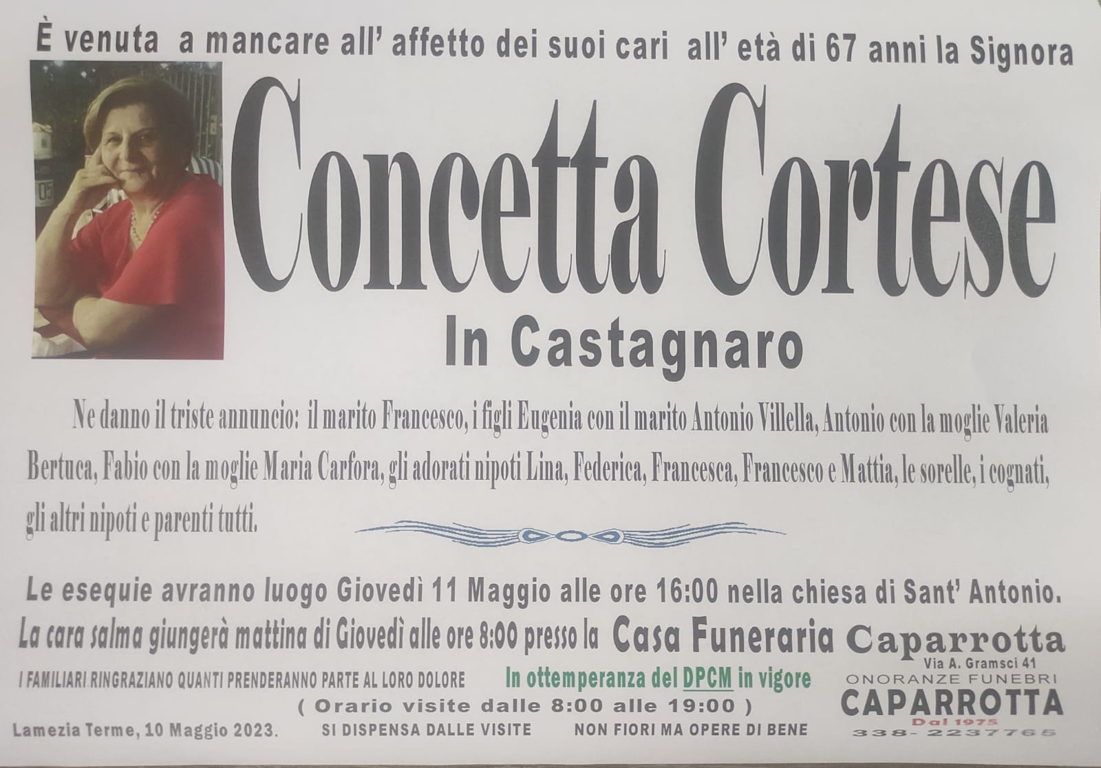 Esequie CONCETTA CORTESE - Necrologi Calabria
